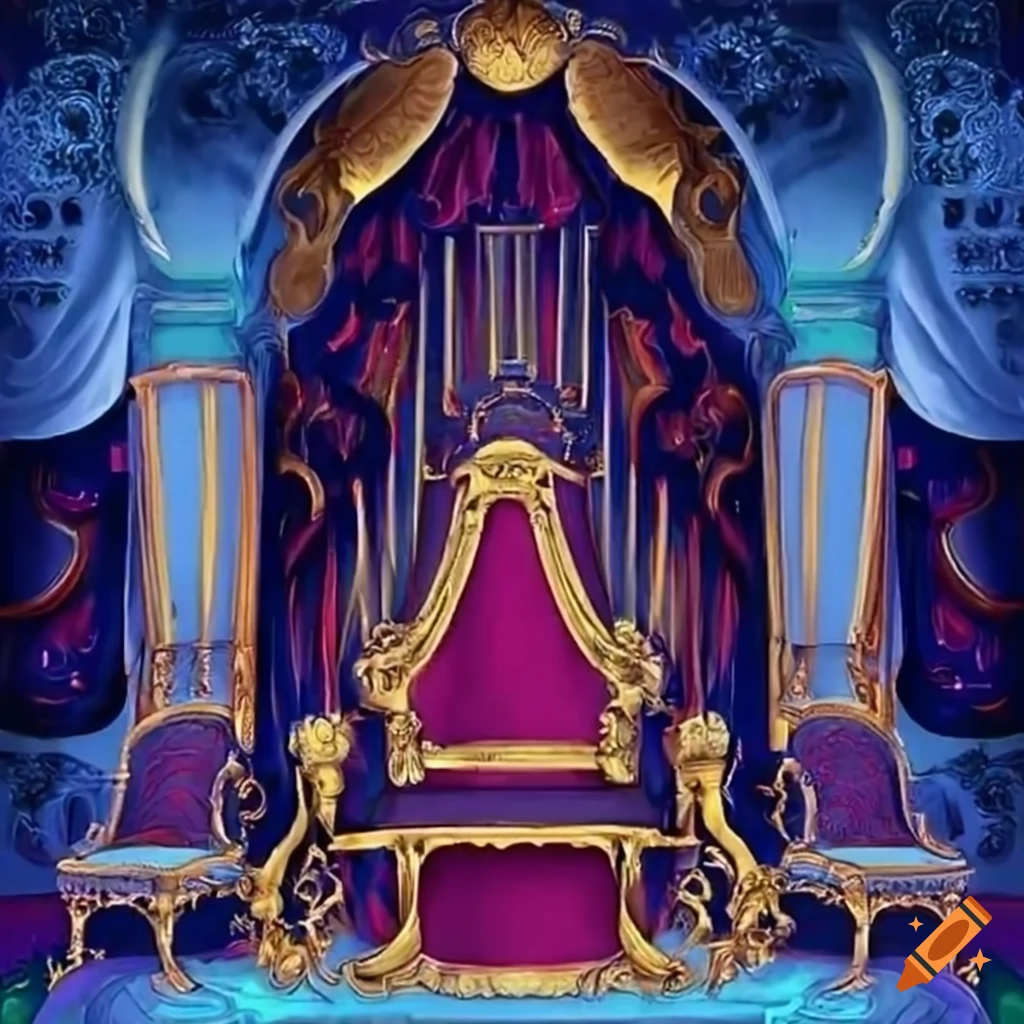 Luxurious marble throne room with a tall tower-shaped throne chair on ...