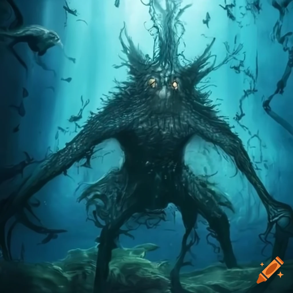Image of a mysterious underwater fantasy monster on Craiyon