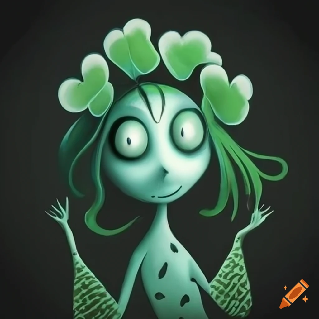 Tim Burton style clover illustration on Craiyon