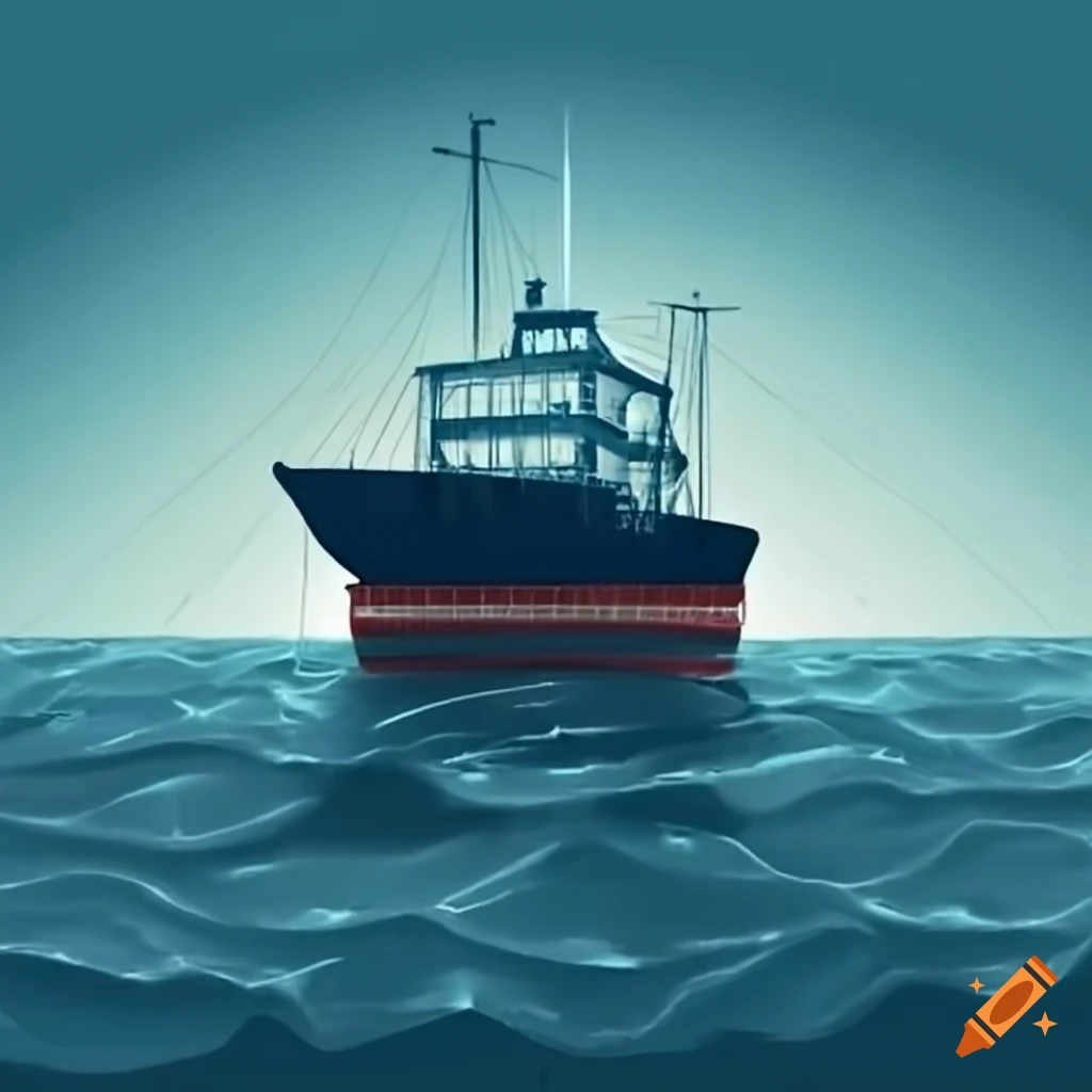 Ship performing multi-beam sounding in the sea on Craiyon