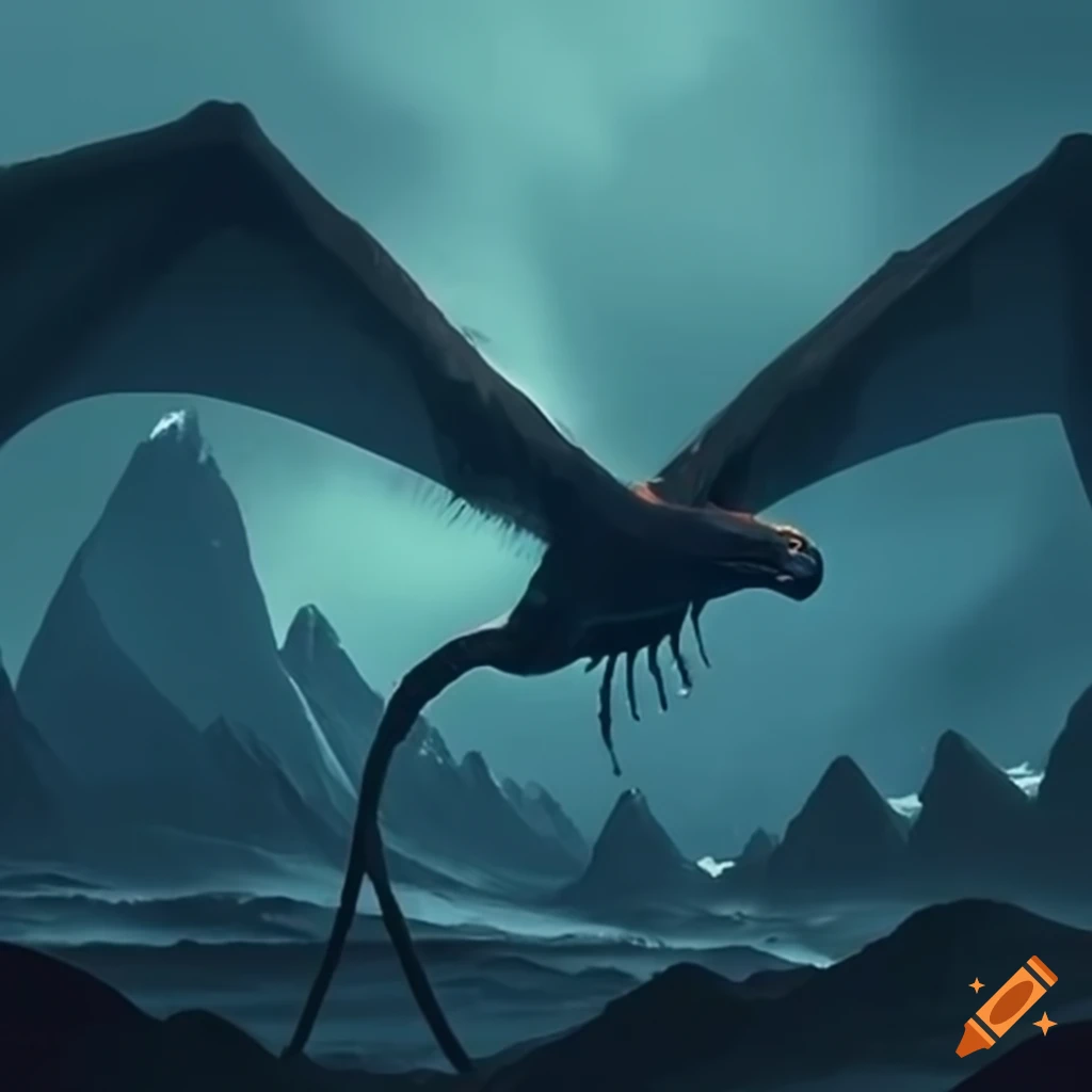 Image of a paranormal flying monster in a mountainous landscape on Craiyon