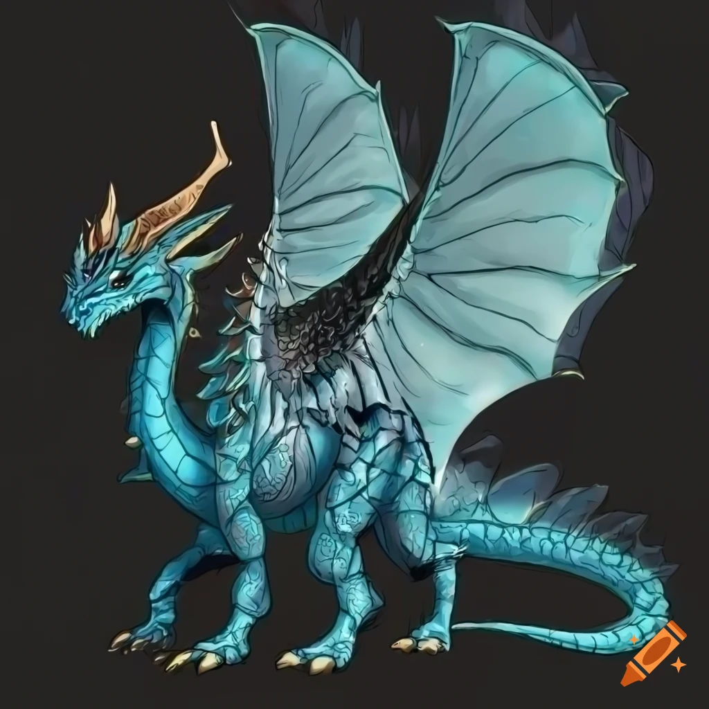 Side view of a detailed dragon illustration on Craiyon