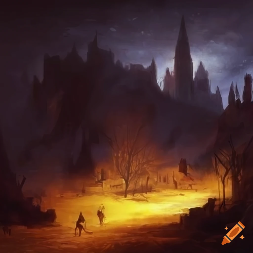 Medieval night landscape painting on Craiyon