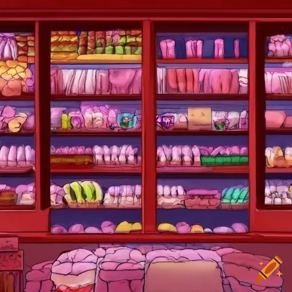 Simple drawing of a candy store interior