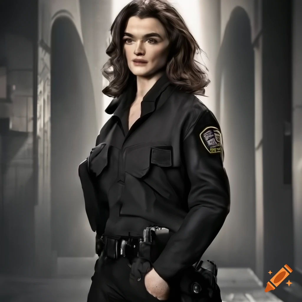 Hyperrealistic police photograph of Officer Rachel Weisz on Craiyon