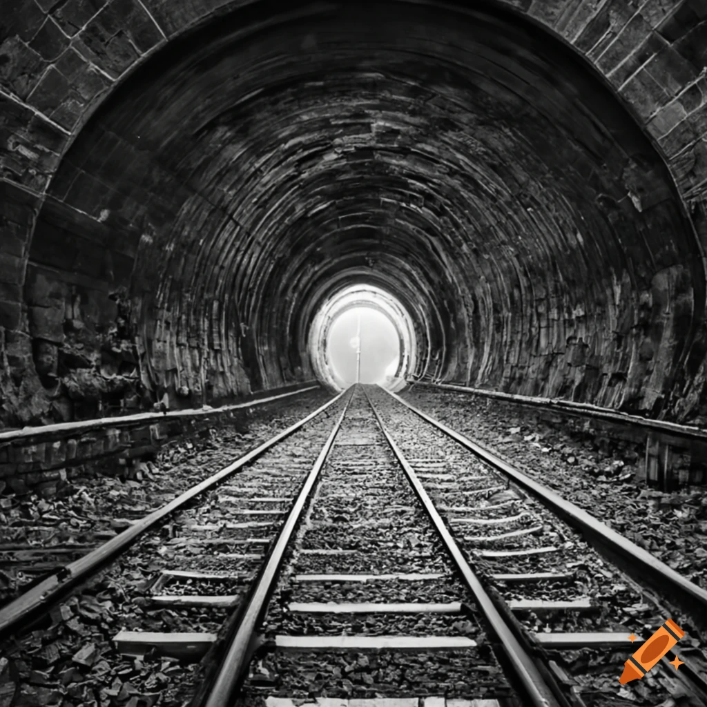 Black and white photo of a railway tunnel