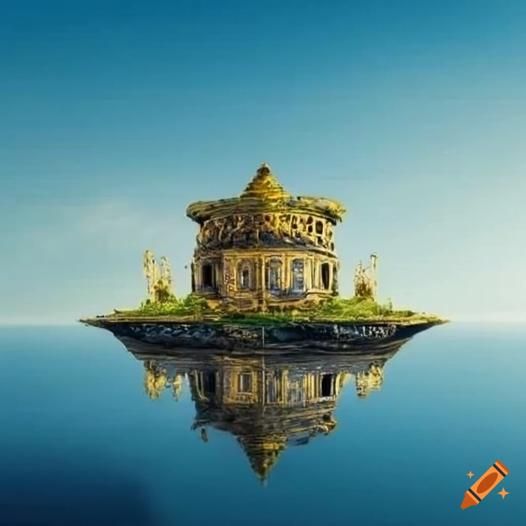 Fantastic architecture with gilding on the walls on a floating island