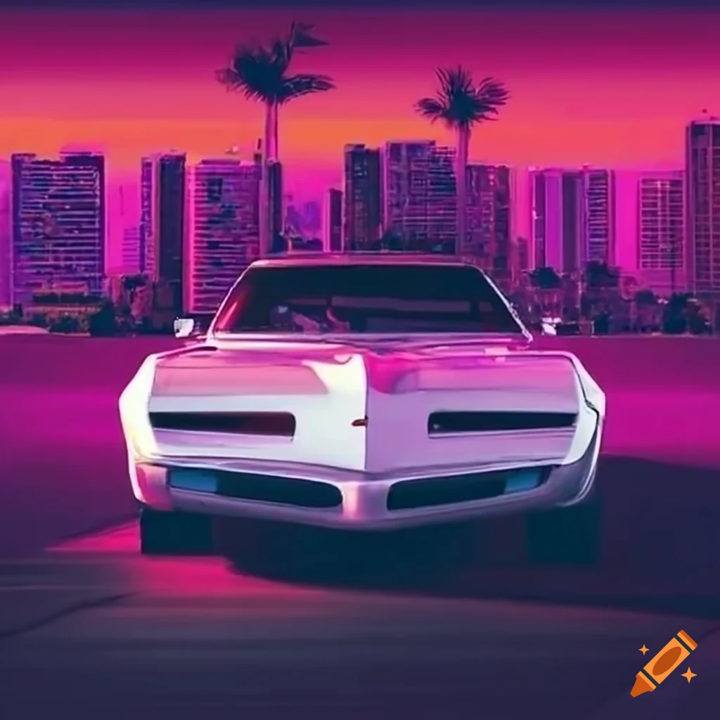 Retro vaporwave style car on saturn's wings on Craiyon