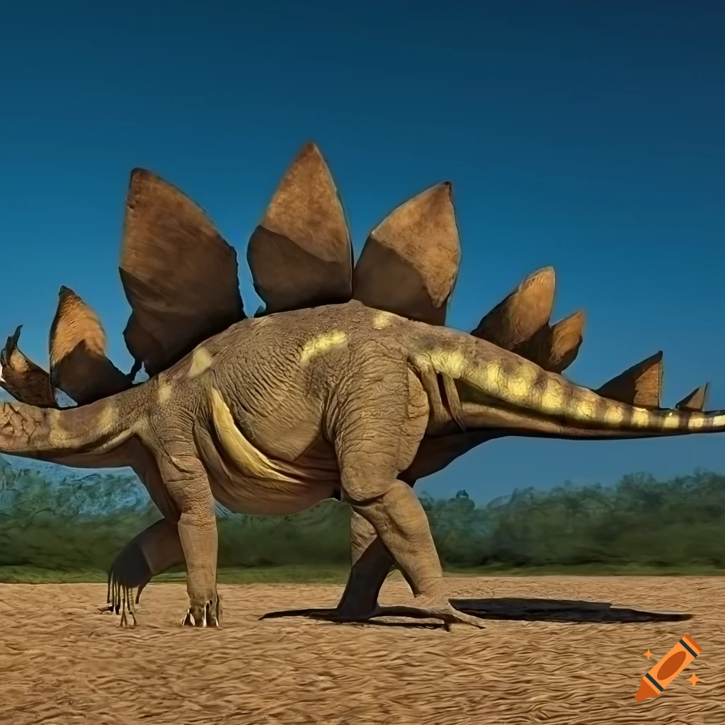 Detailed illustration of a striped stegosaurus on Craiyon