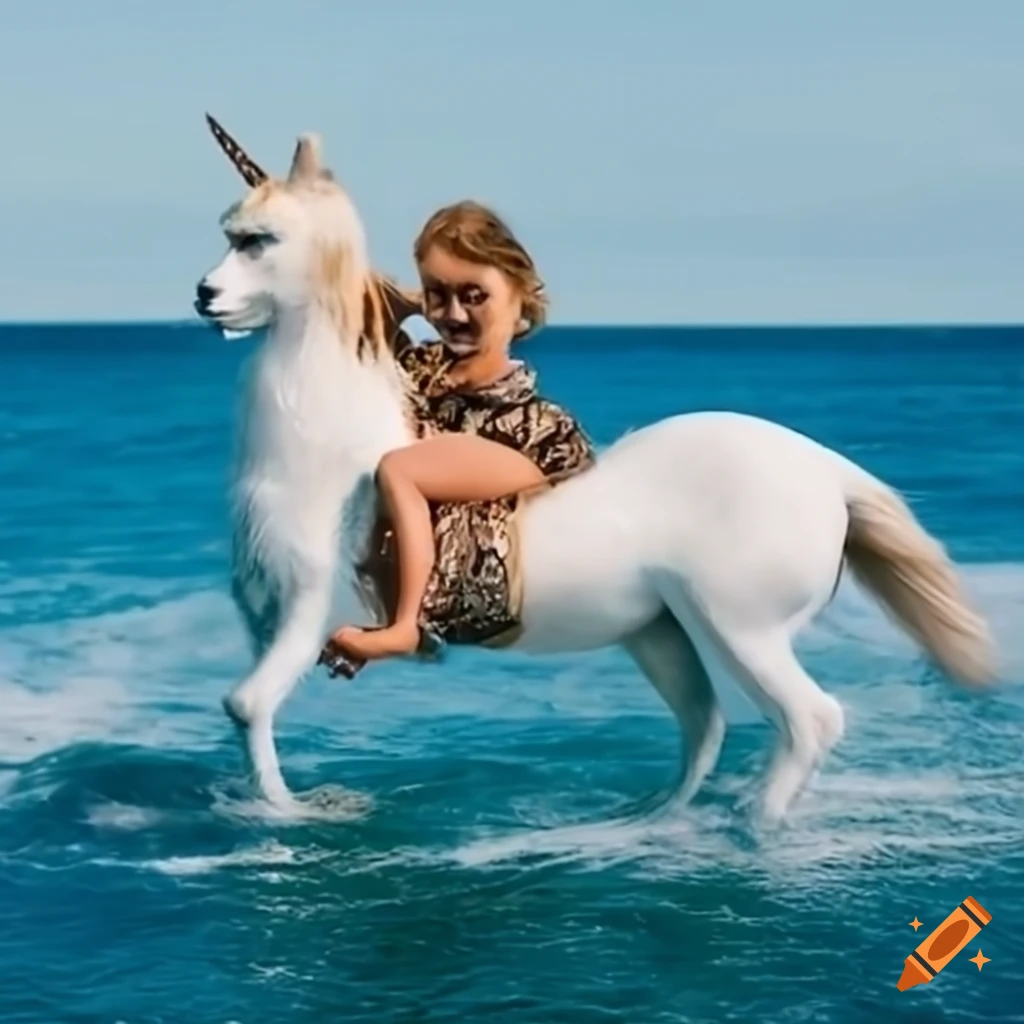 Cat riding a unicorn across the ocean on Craiyon