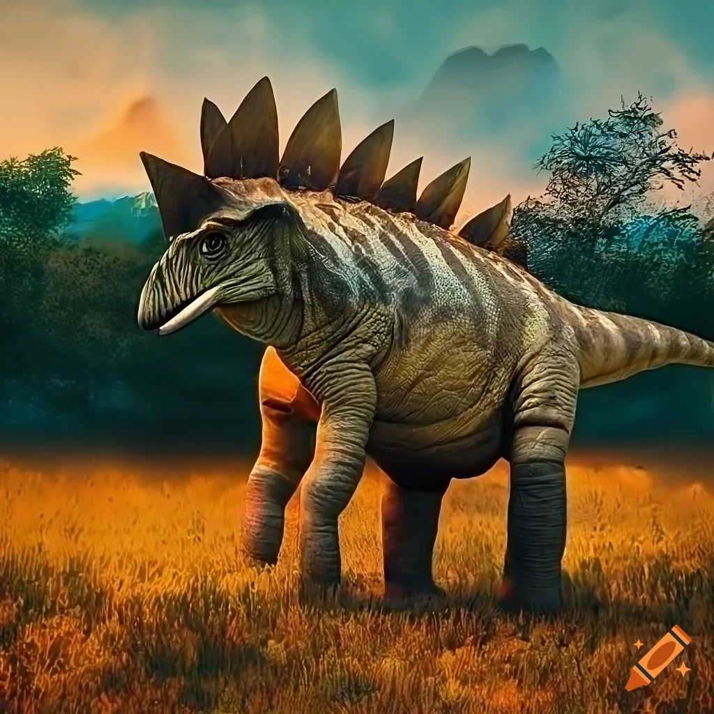 Striped stegosaurus with unique color pattern and textured skin on Craiyon