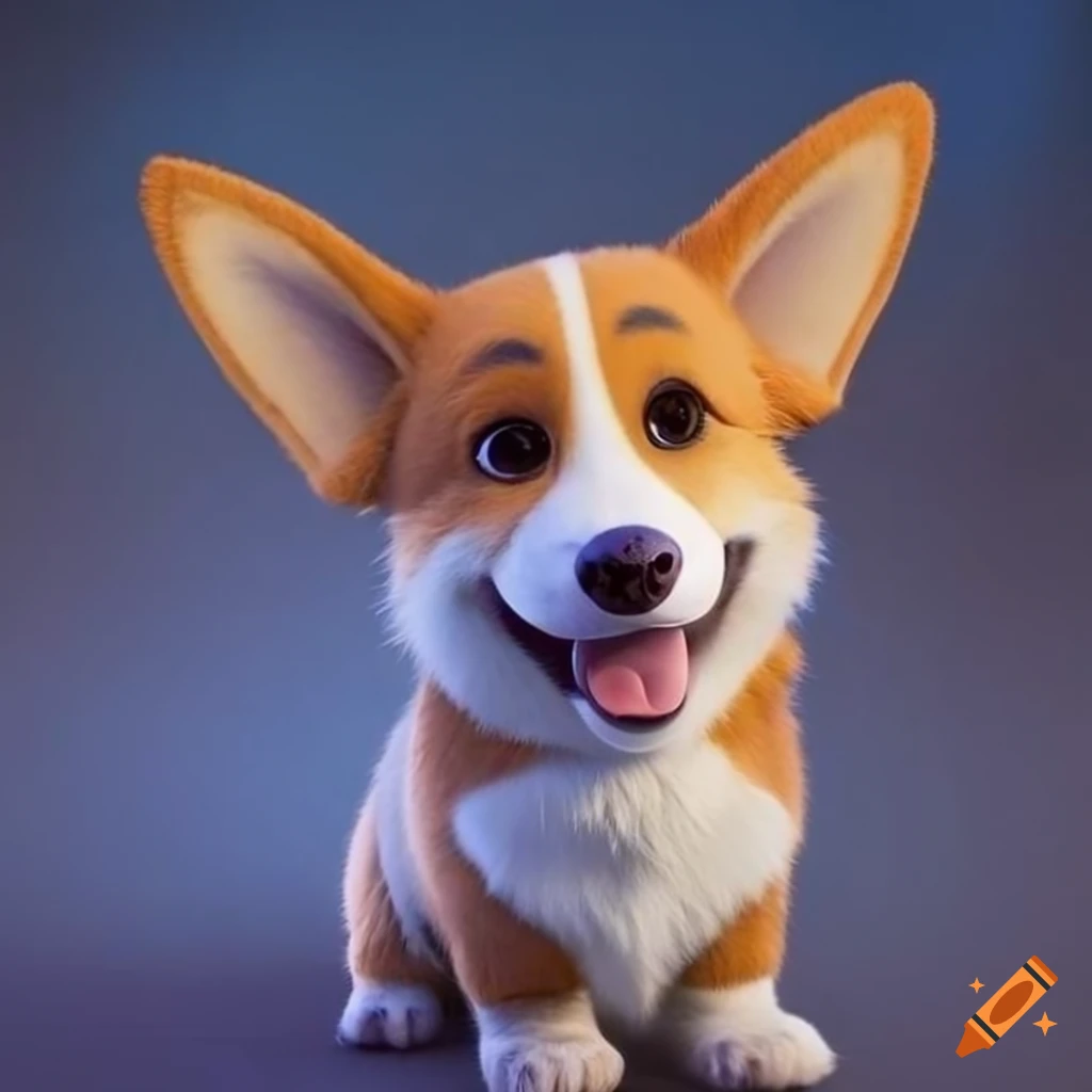 Adorable fluffy corgi in 3d render with pixar animation style on Craiyon