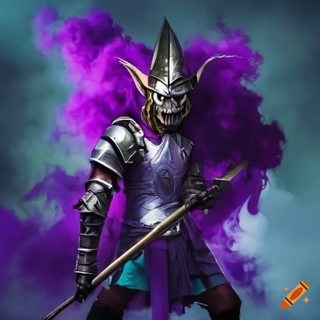 Portrait of a fierce goblin warrior in armor on Craiyon