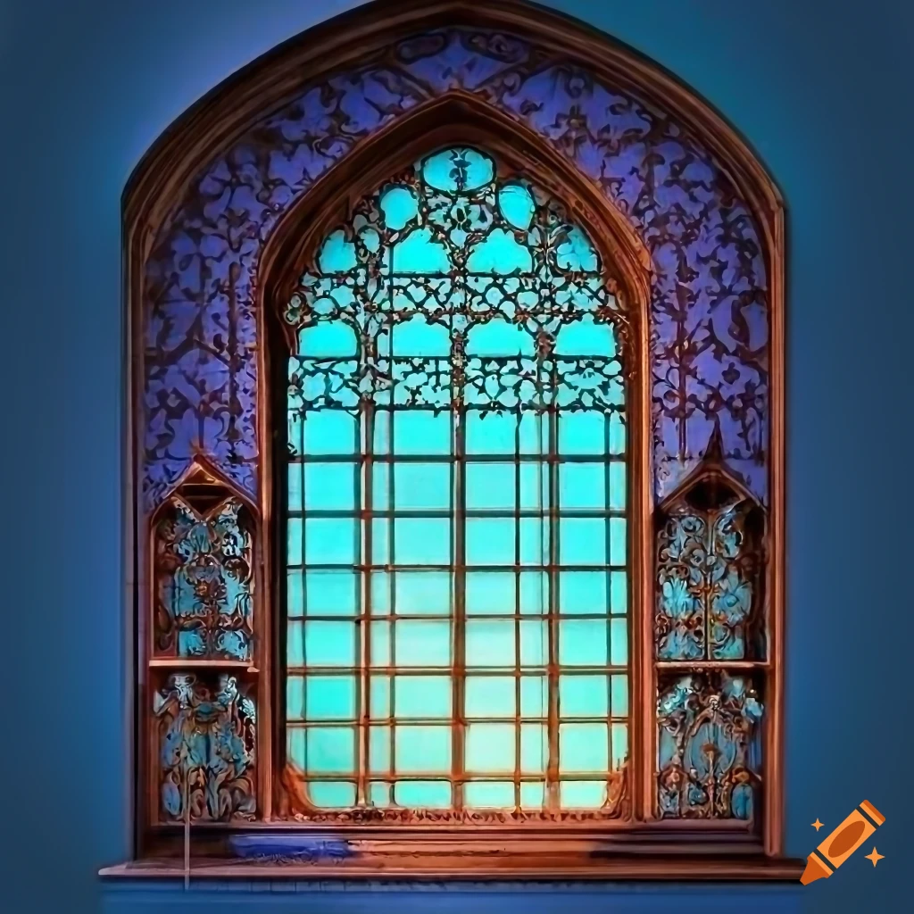 Bluebaroque gothic window with islamic art ornaments on Craiyon