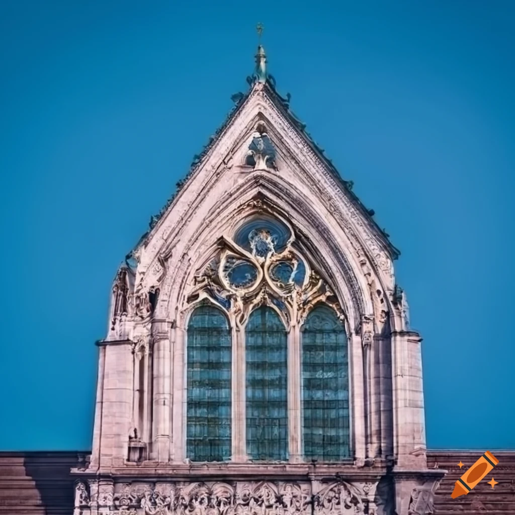 Rococo style cathedral window with blue sky on Craiyon