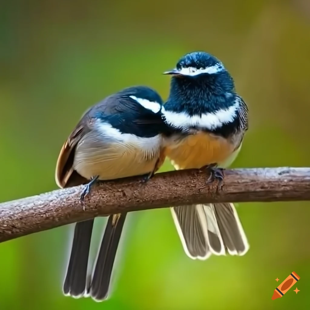 New zealand fantail birds playing in a tree on Craiyon