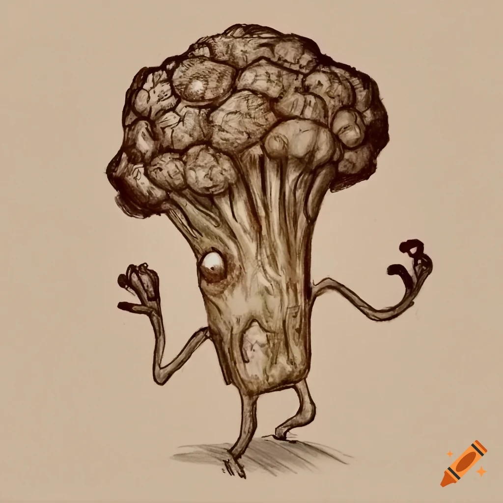 Vintage botanical sketch of a broccoli man on Craiyon