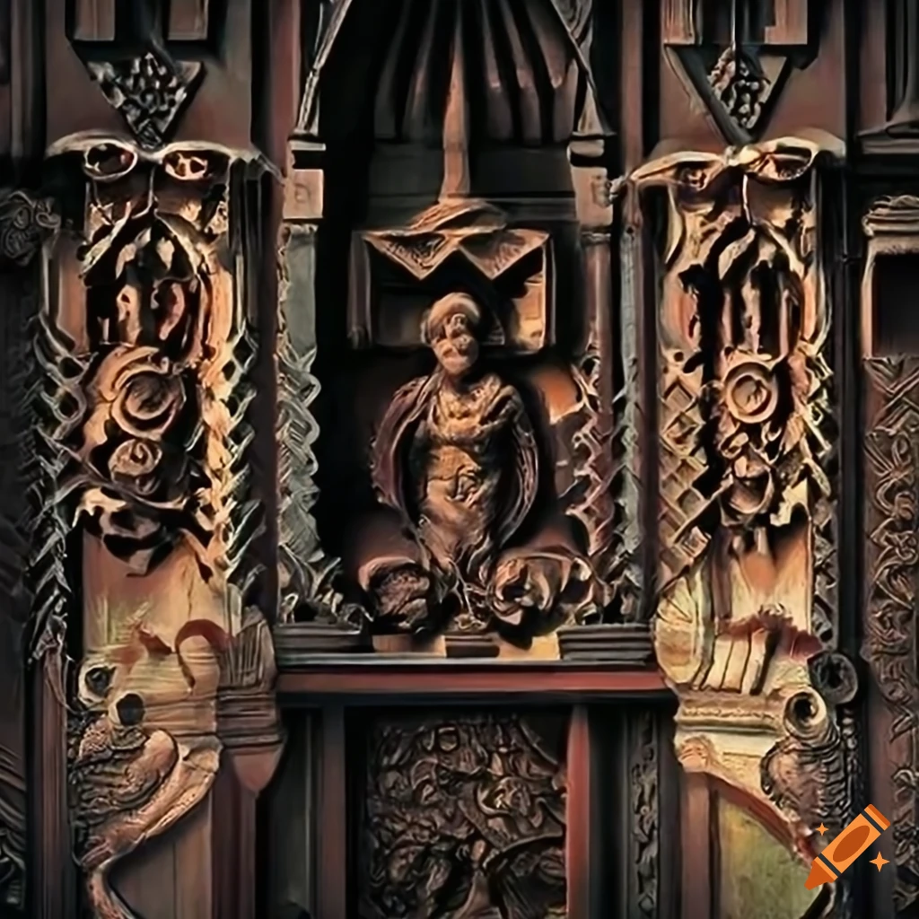 'architectural stave carving' style artwork on Craiyon