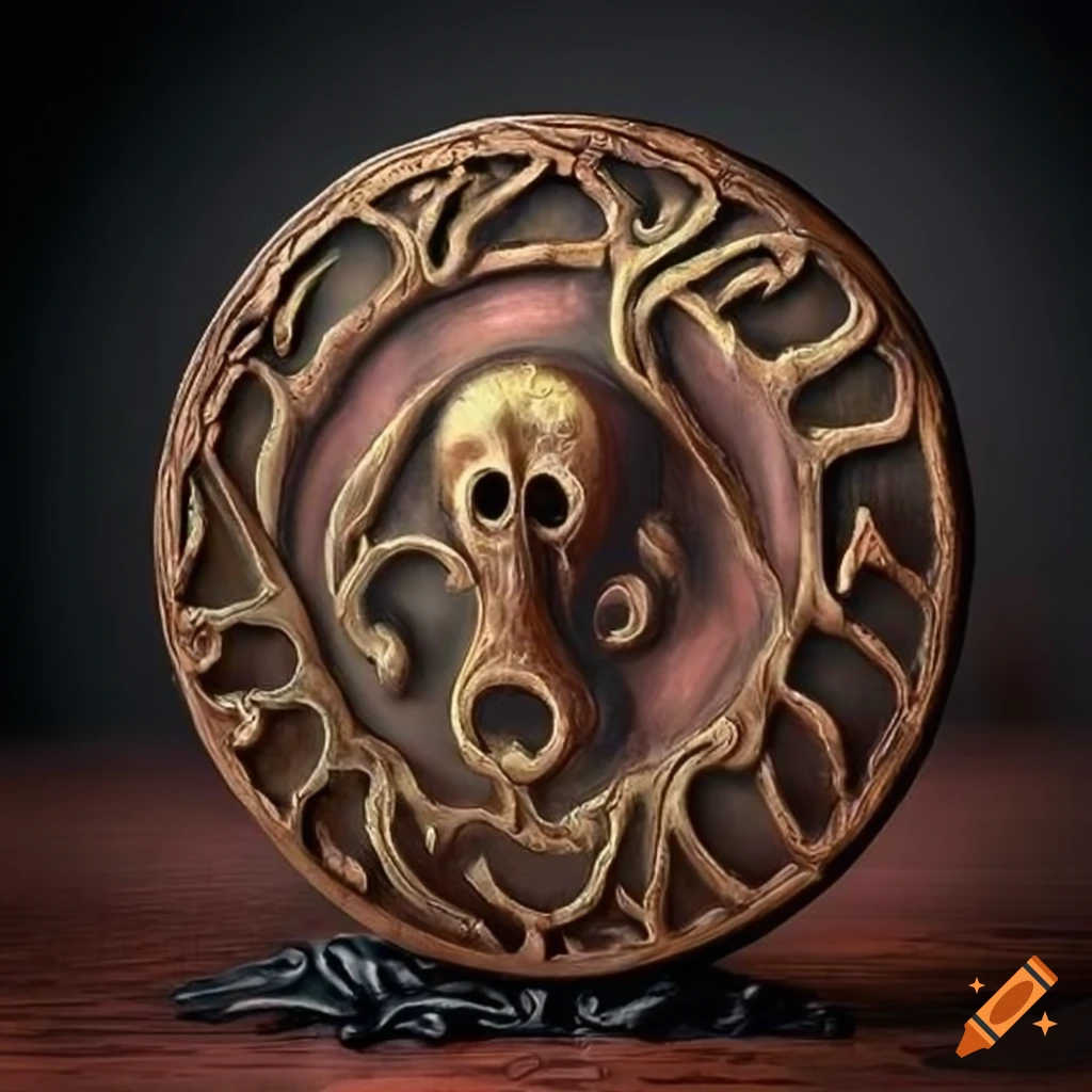 Mysterious lovecraft-style bronze artwork on an elder table on Craiyon