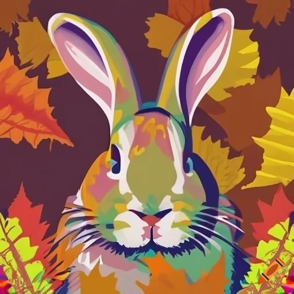 Pop art rabbit in autumn theme