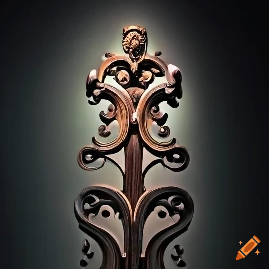 Metal sculpture with intricate architectural carving