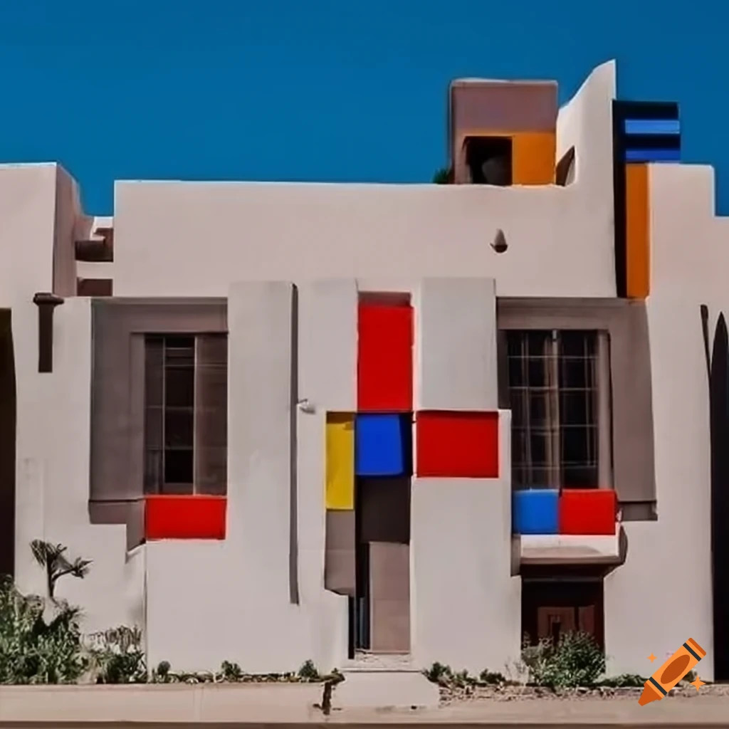 Marrakech media houses with de stijl design style on Craiyon