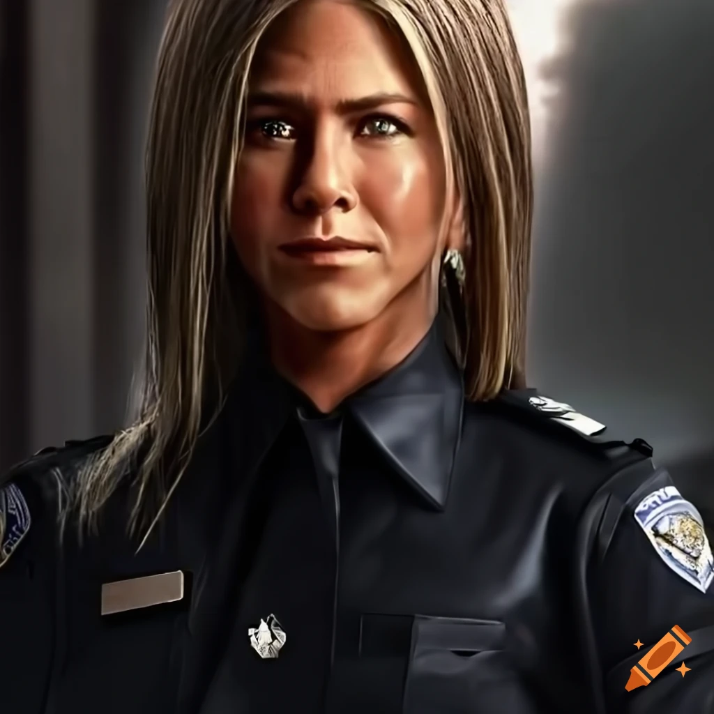 Hyperrealistic police photograph of jennifer aniston as a young police ...