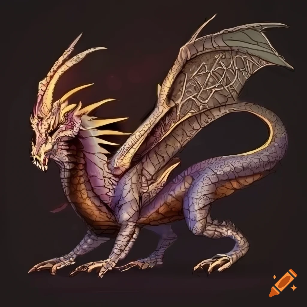 Side view illustration of a detailed dragon design on Craiyon
