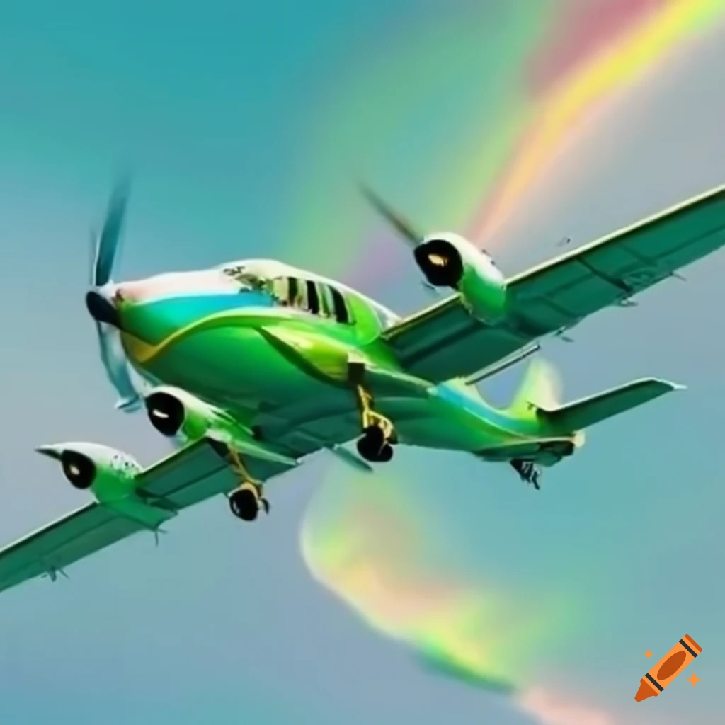Green electric airplane with four pairs of propellers on Craiyon