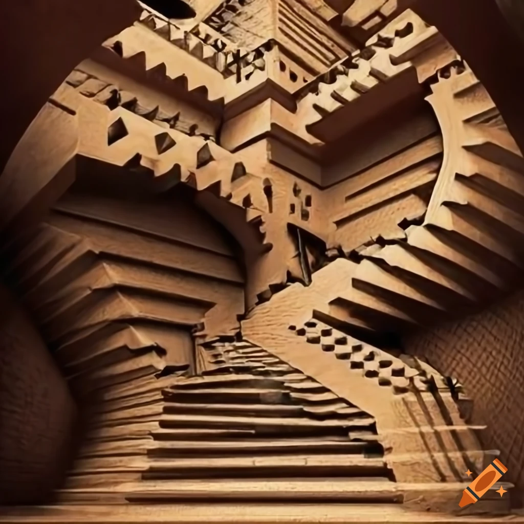 Large-scale depiction of mc escher's staircase artwork on Craiyon