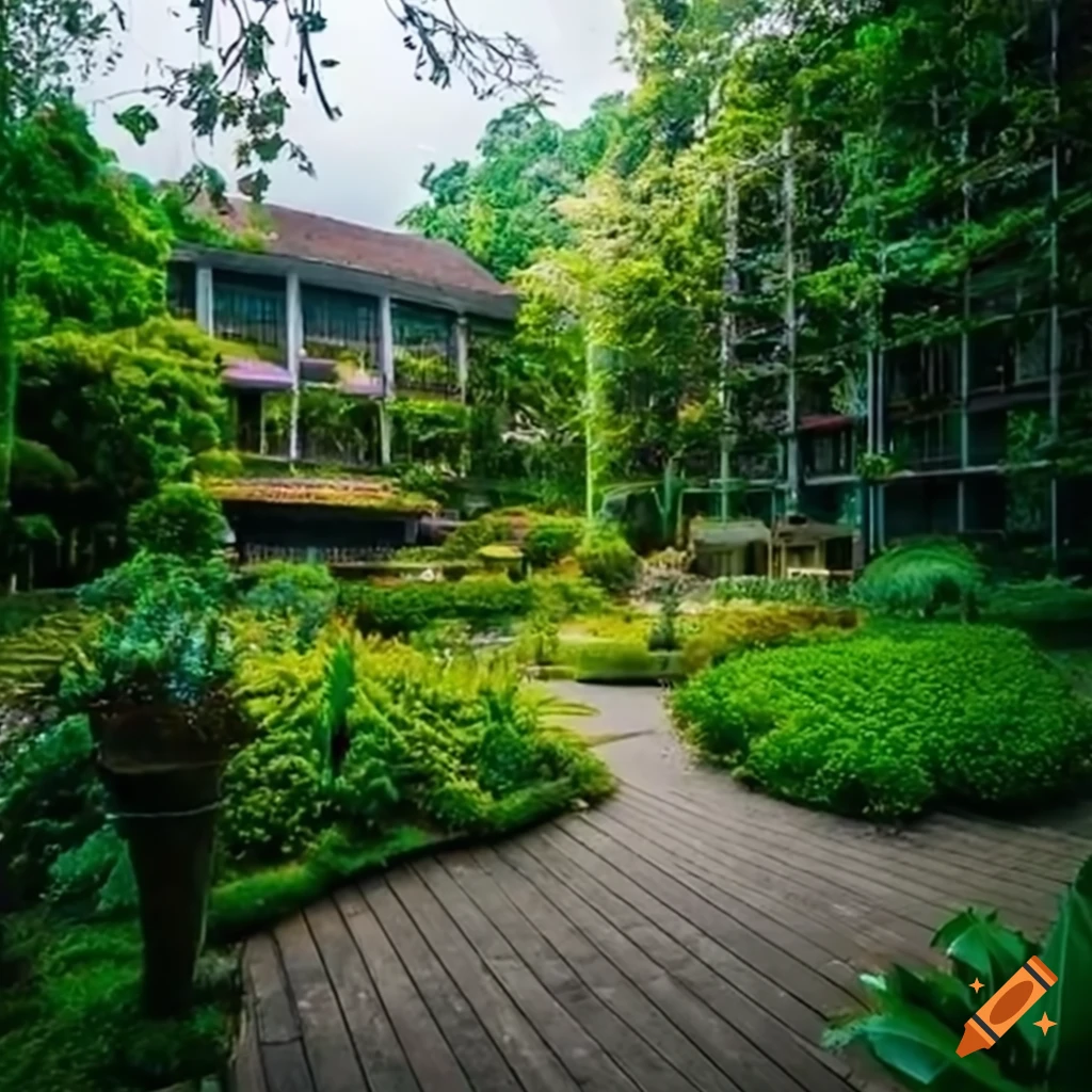 Aerial view of a hotel garden
