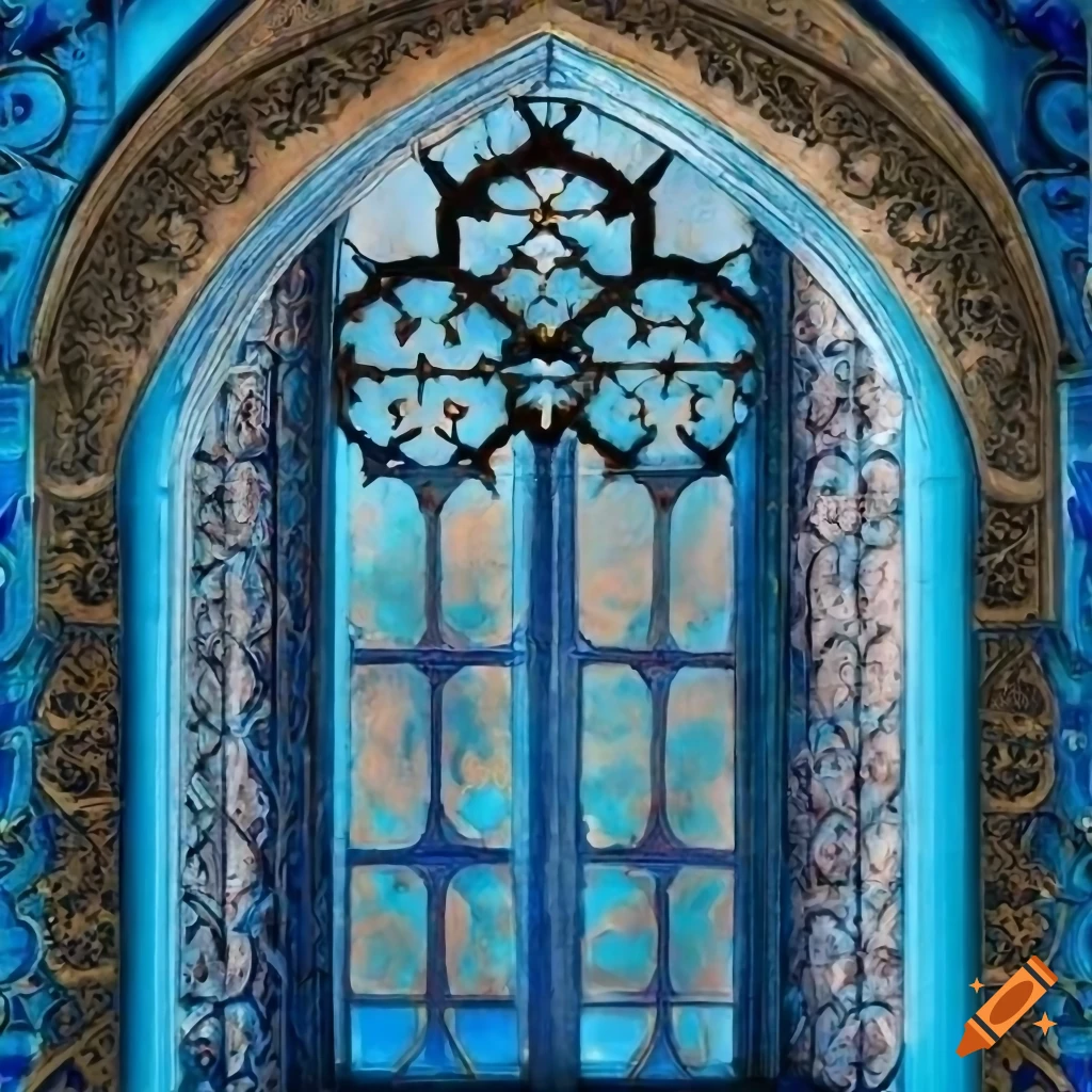 Bluebaroque gothic window in Islamic art style on Craiyon