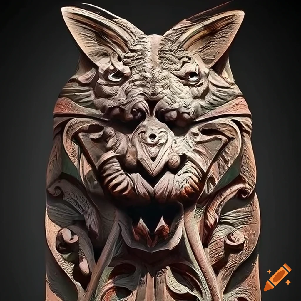 Detailed carving of a werewolf moth in 'architectural stave carving ...