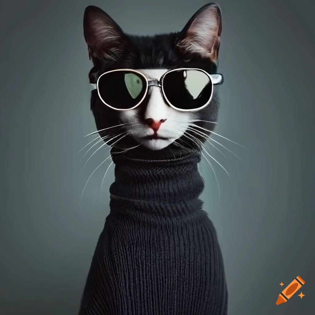 Stylish goth cat with sunglasses and black sweater on Craiyon