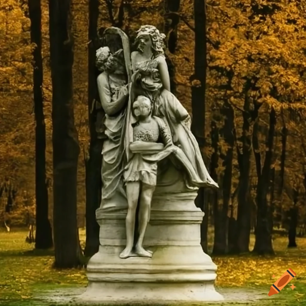 Monet-inspired painting of a park with a statue of an angel holding a ...