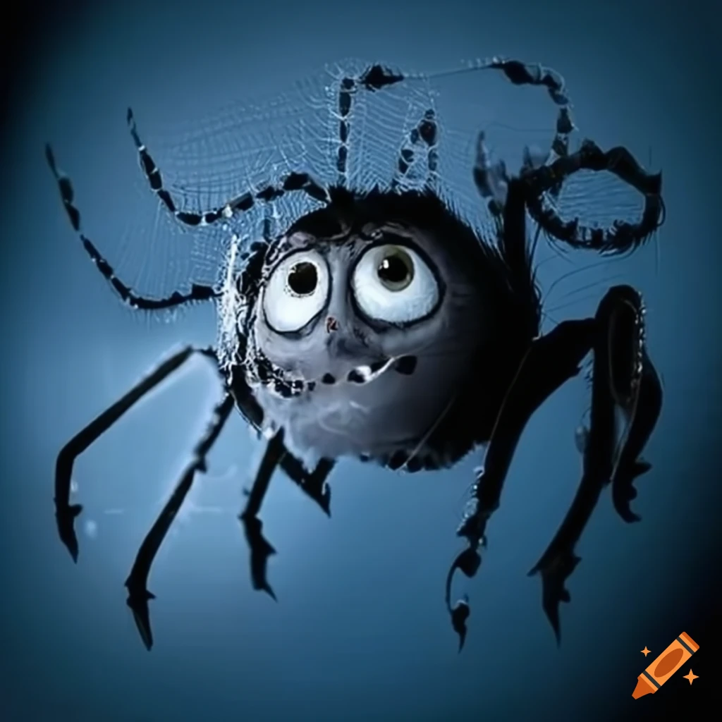 Tim burton-inspired spider in a web on Craiyon