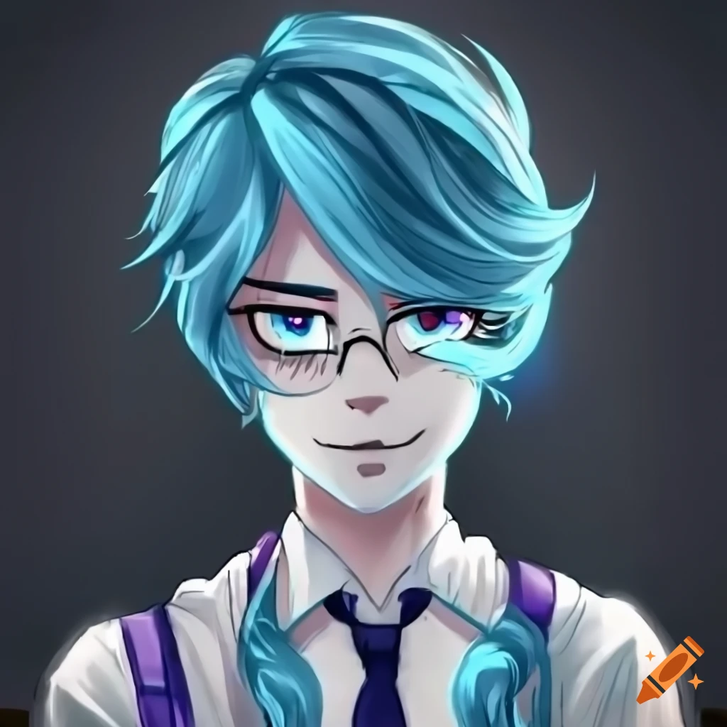 Male character with blue hair and blue skin on Craiyon