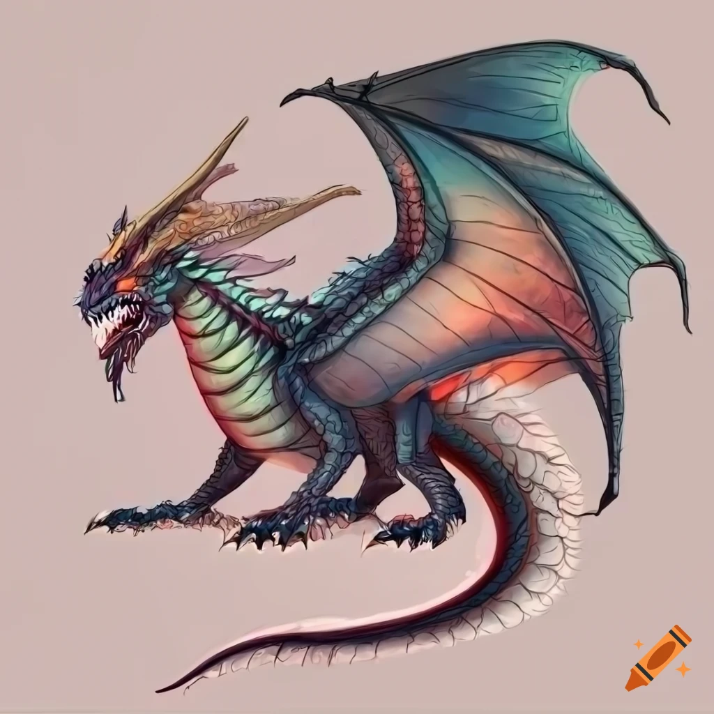 Dragon full body concept designs, side view on Craiyon