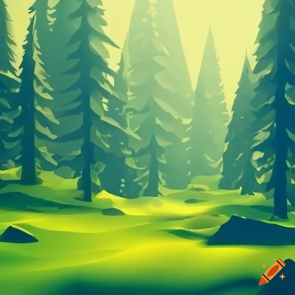 Stylized alpine forest background on Craiyon