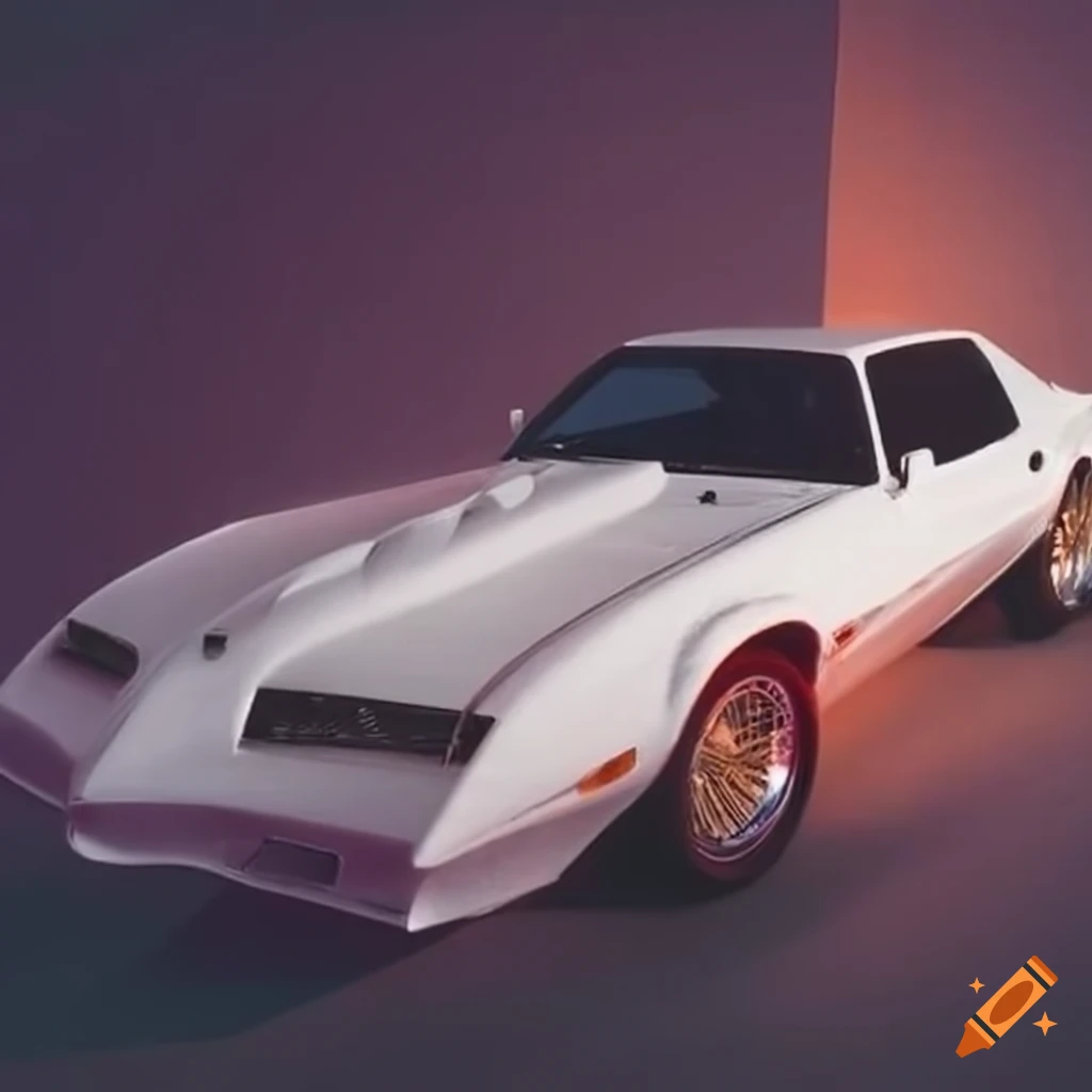 White firebird formula car in miami vice style on Craiyon