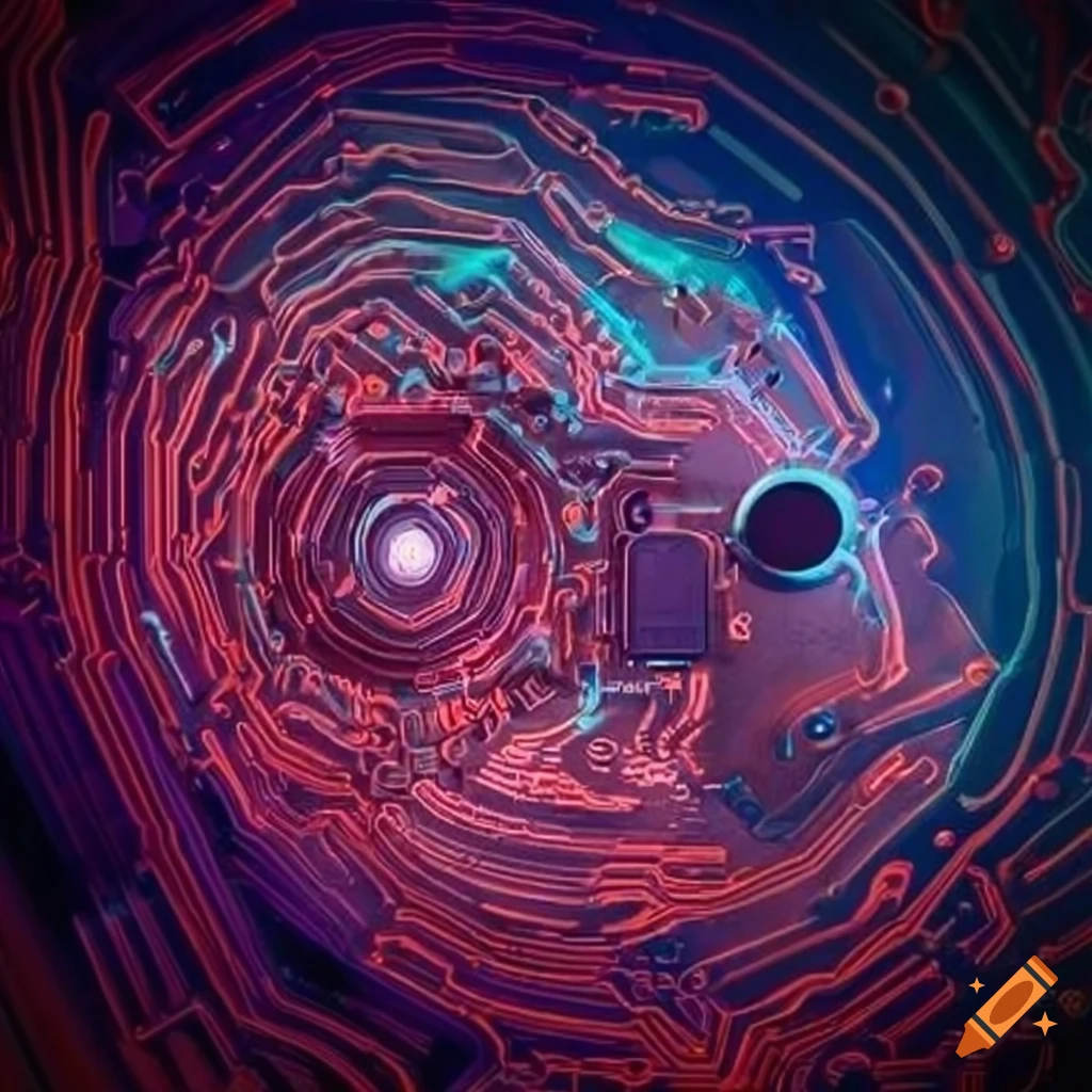 Close-up of computer processor with exposed neurons on Craiyon