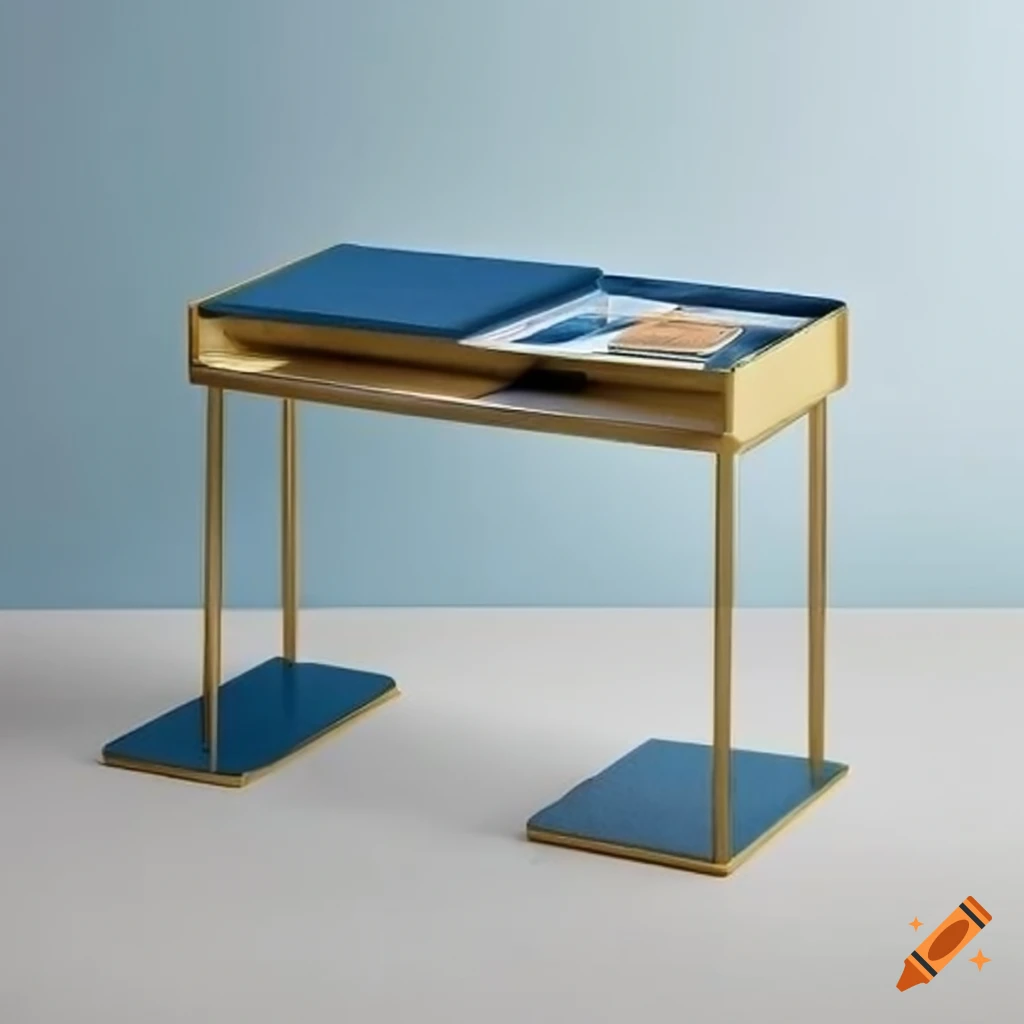 Stylish blue and white learning desk with gold accents
