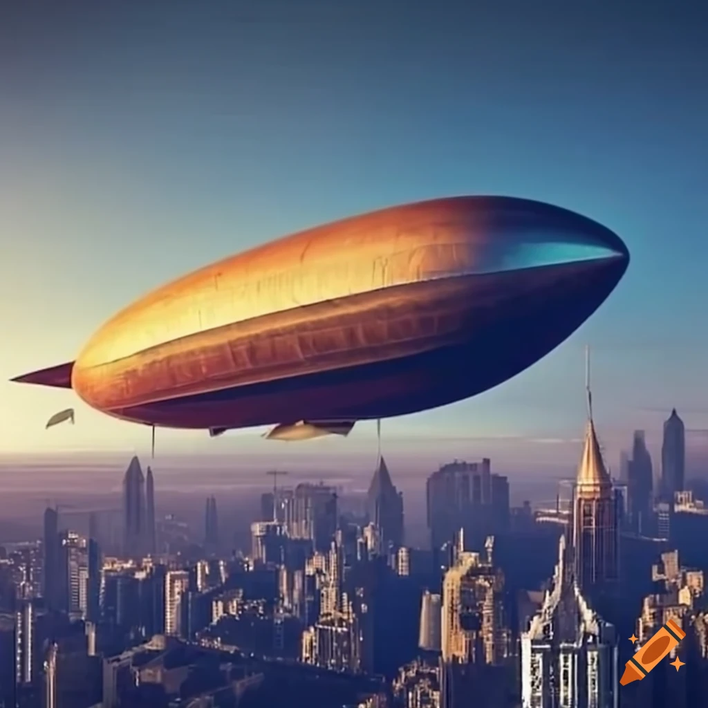 Image of a giant zeppelin flying over a city on Craiyon