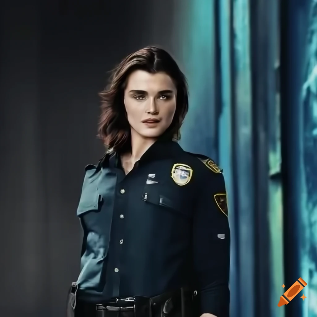 Hyperrealistic police photograph of Officer Rachel Weisz on Craiyon
