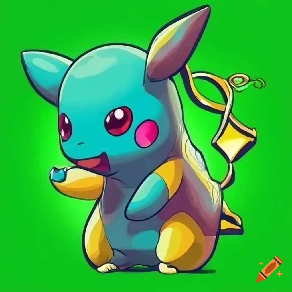 Colorful pokemon-inspired character with green and gold accents on Craiyon