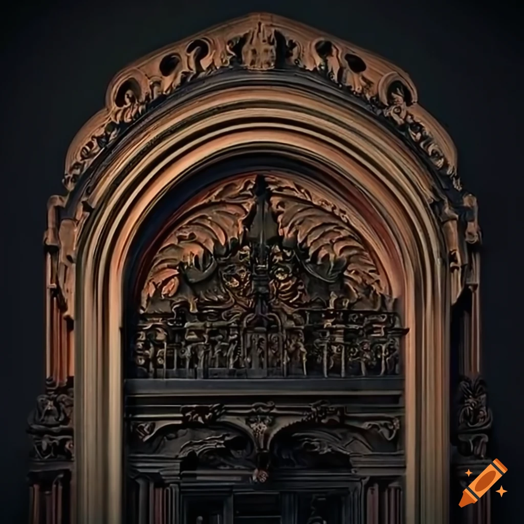 Detailed architectural stave carving in high definition on Craiyon