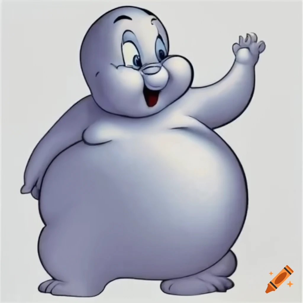 Comic illustration of a chubby Casper on a white background on Craiyon