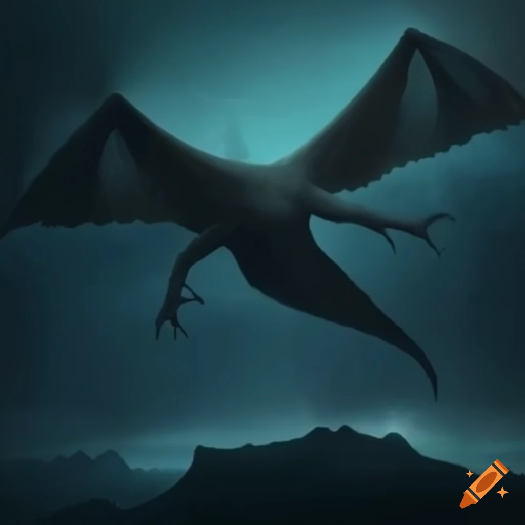 Image of a flying monster in atmospheric mountains on Craiyon