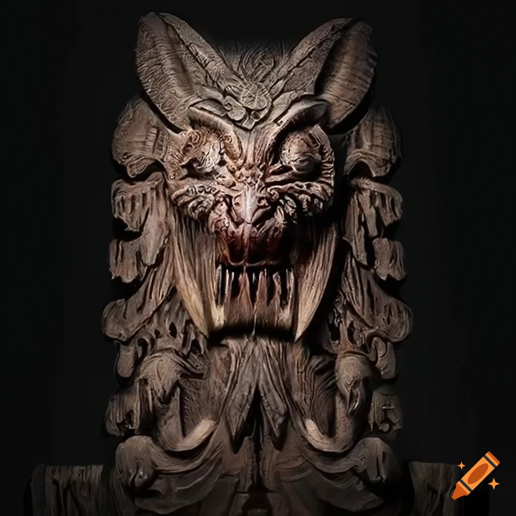 Detailed moth werewolf carving in architectural style on Craiyon