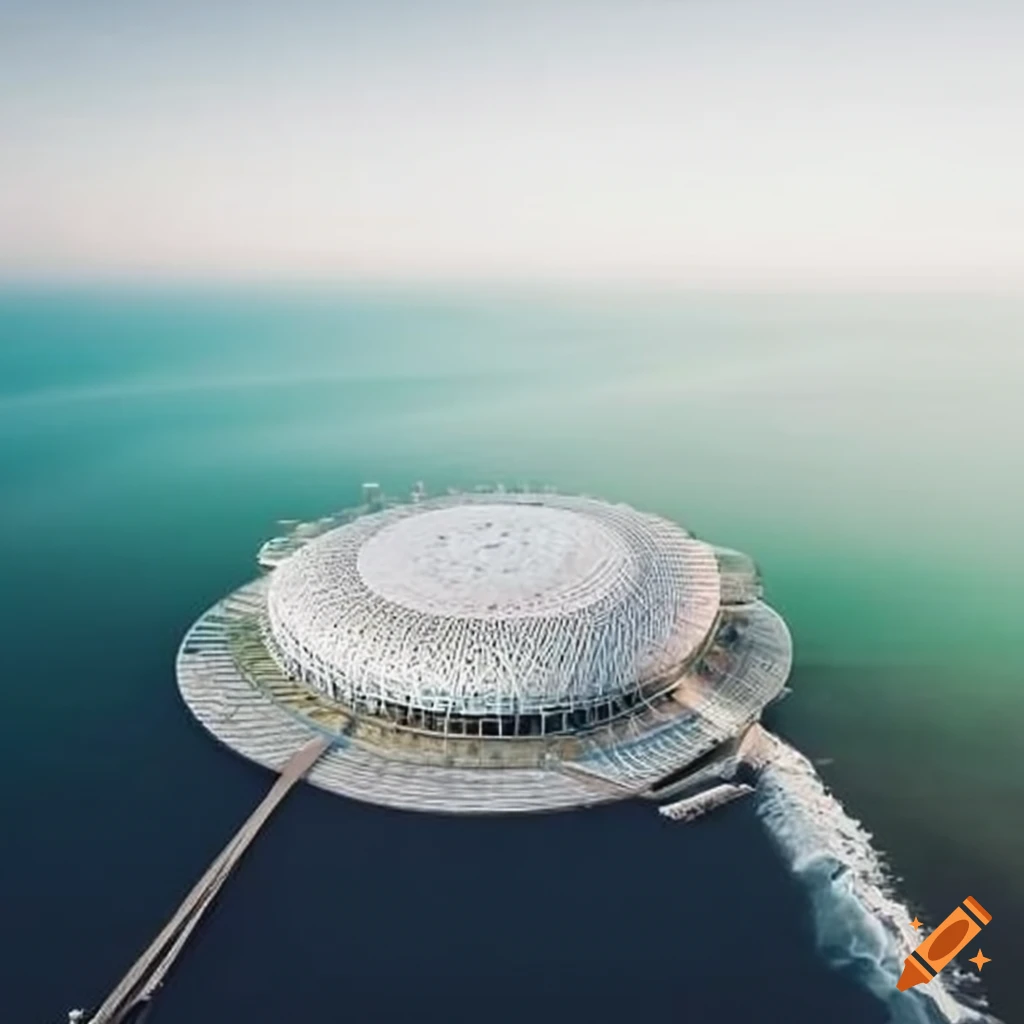Modern beach football stadium with traditional Iranian design on Craiyon